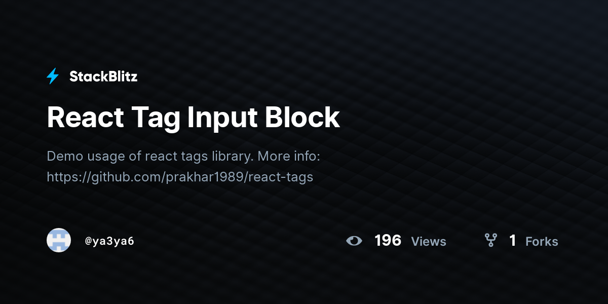 React Tag Input Block Stackblitz 