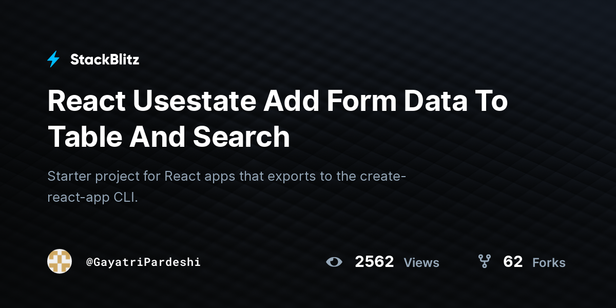 React Usestate Add Form Data To Table And Search - StackBlitz