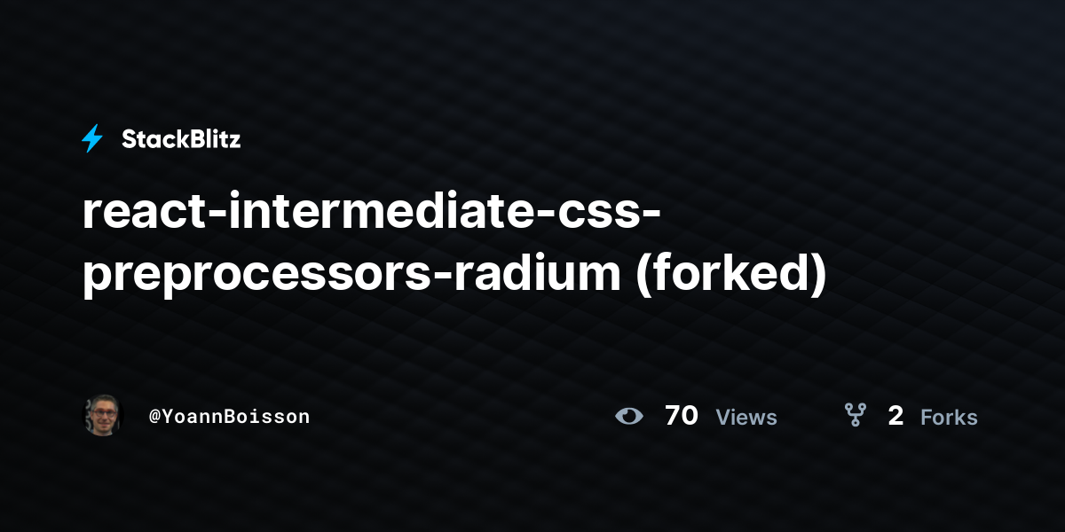 react-intermediate-css-preprocessors-radium (forked) - StackBlitz react-intermediate-css-preprocessors-radium (forked) - StackBlitz