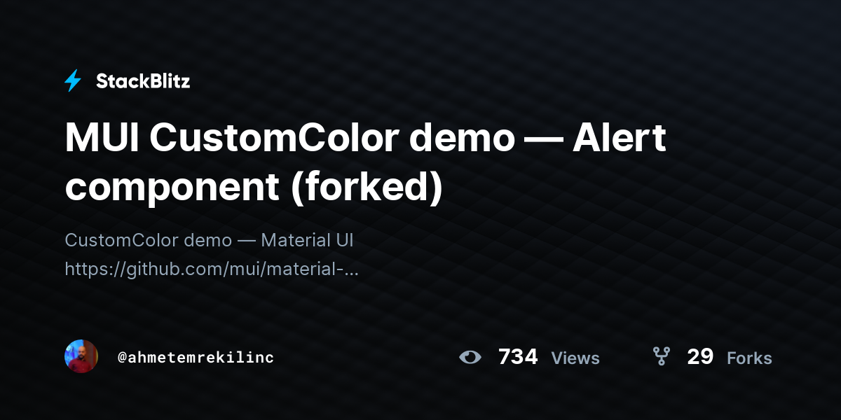 MUI CustomColor demo — Alert component (forked) - StackBlitz