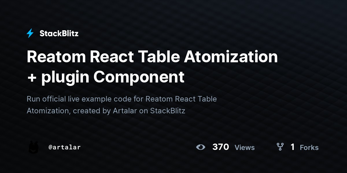 Reatom React Table Atomization + plugin Component - StackBlitz Reatom React Table Atomization + plugin Component - StackBlitz