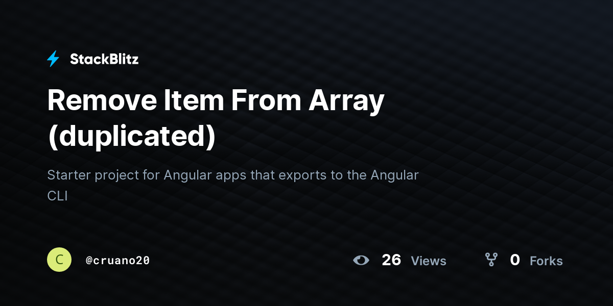 Remove Item From Array (forked) - StackBlitz Remove Item From Array (forked) - StackBlitz