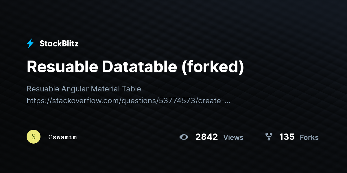 Resuable Datatable (forked) - StackBlitz