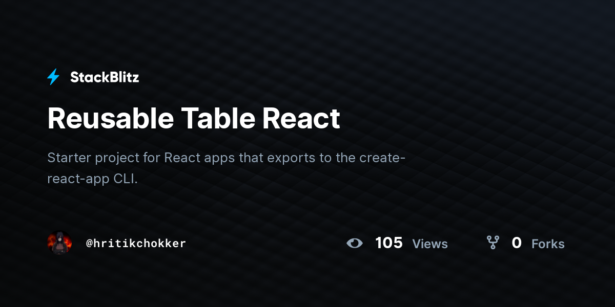 Reusable Table React Stackblitz