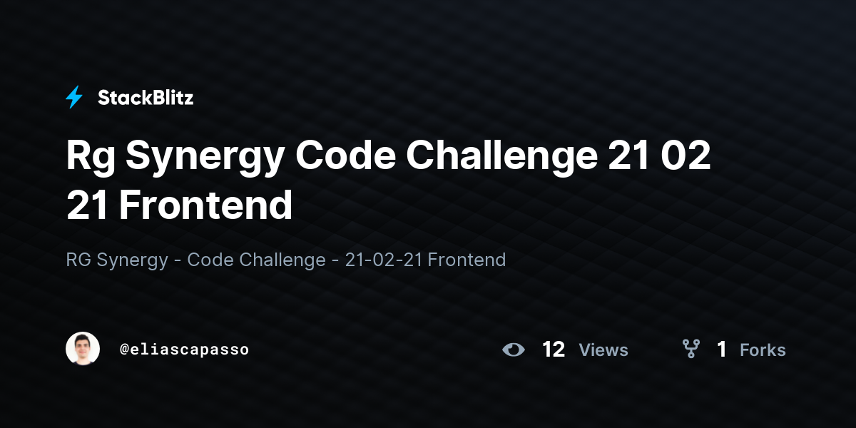 Rg Synergy Code Challenge 21 02 21 Frontend - StackBlitz Rg Synergy Code Challenge 21 02 21 Frontend - StackBlitz