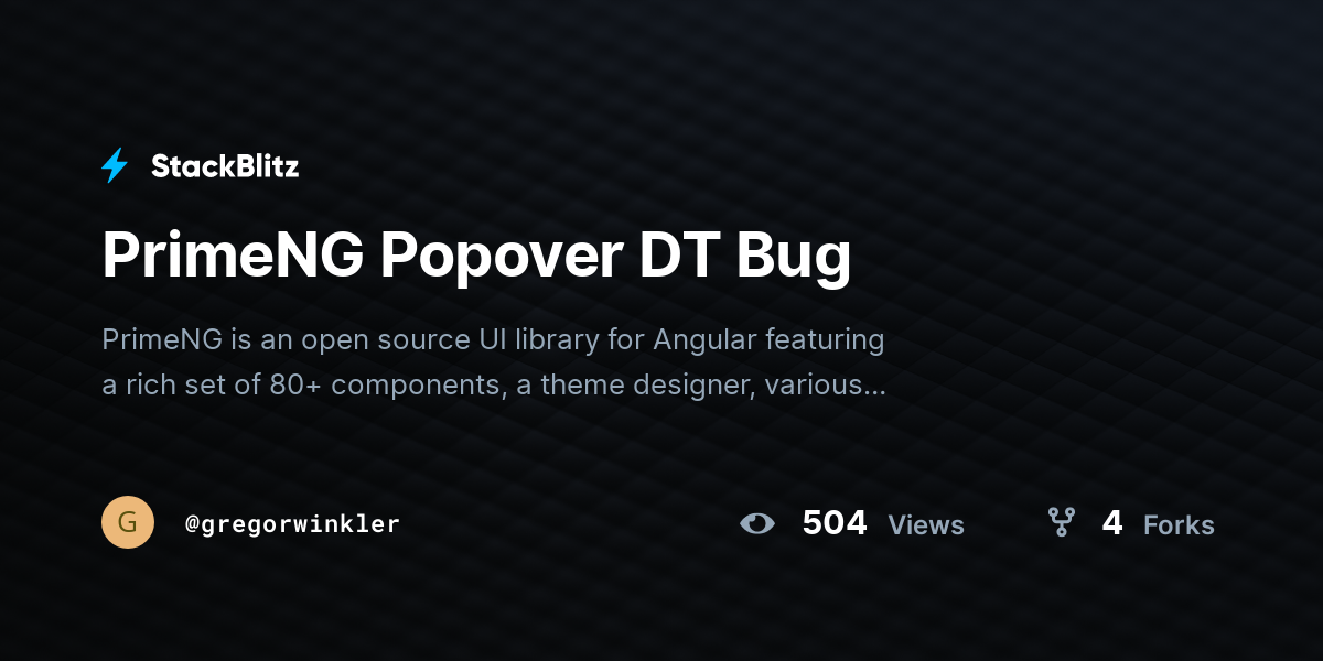 PrimeNG Popover DT Bug - StackBlitz