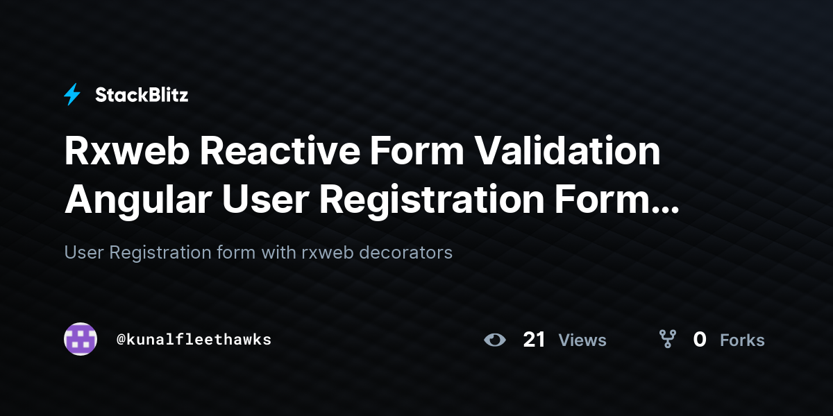 Rxweb Reactive Form Validation Angular User Registration Form (forked ... Rxweb Reactive Form Validation Angular User Registration Form (forked ...