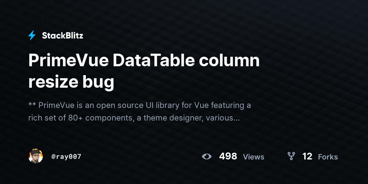 PrimeVue DataTable column resize bug - StackBlitz
