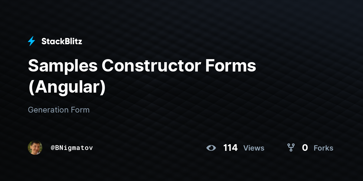 Samples Constructor Forms (Angular) - StackBlitz Samples Constructor Forms (Angular) - StackBlitz