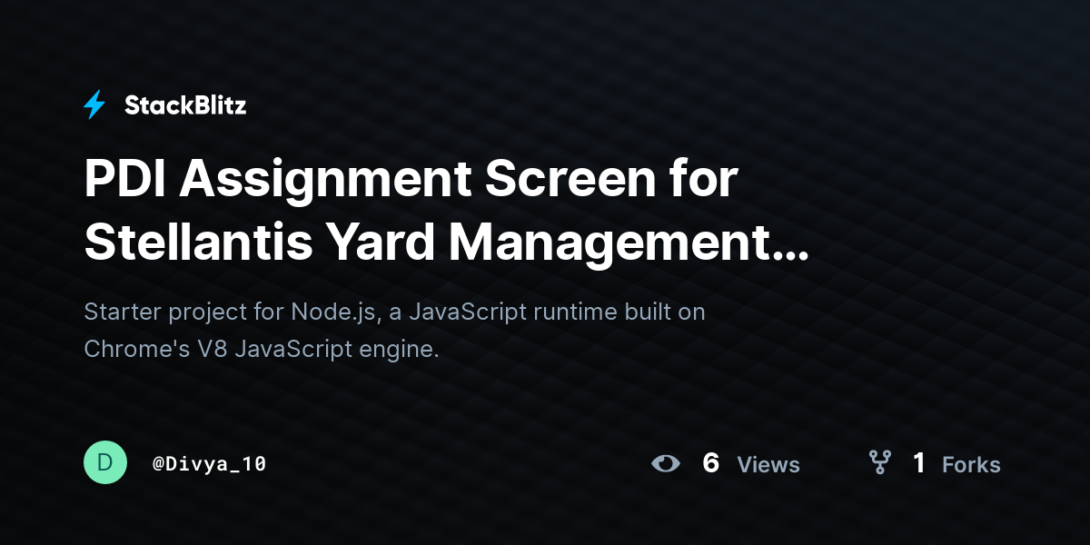 PDI Assignment Screen for Stellantis Yard Management System - StackBlitz