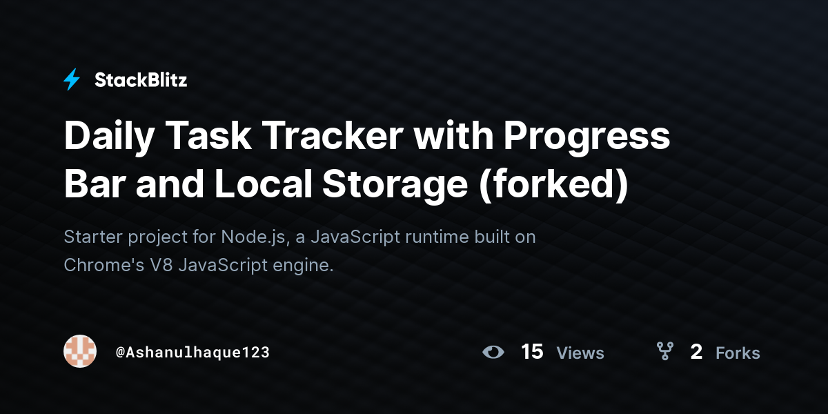 Daily Task Tracker with Progress Bar and Local Storage (forked) - StackBlitz
