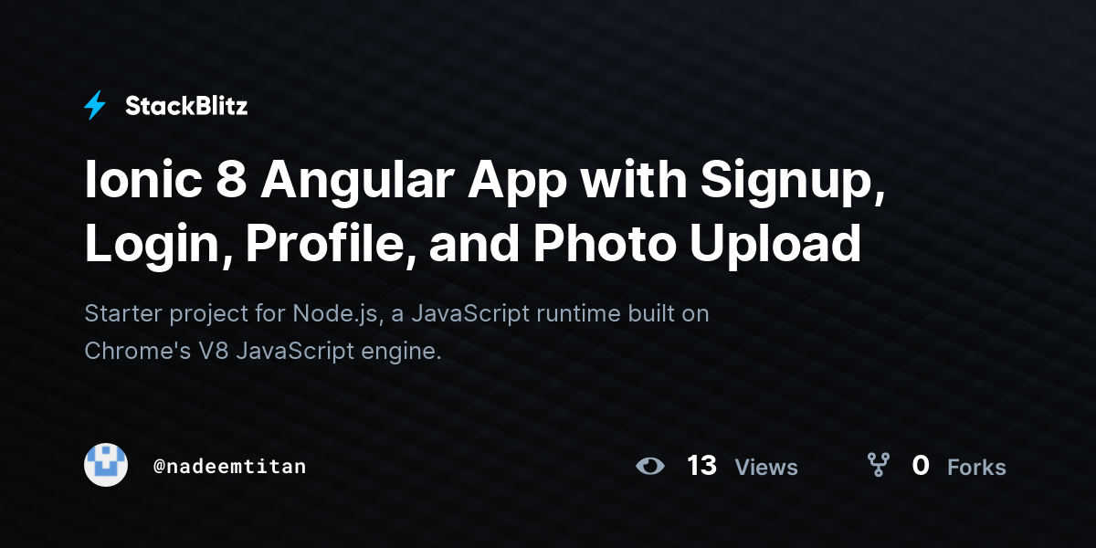 Ionic 8 Angular App with Signup, Login, Profile, and Photo Upload - StackBlitz