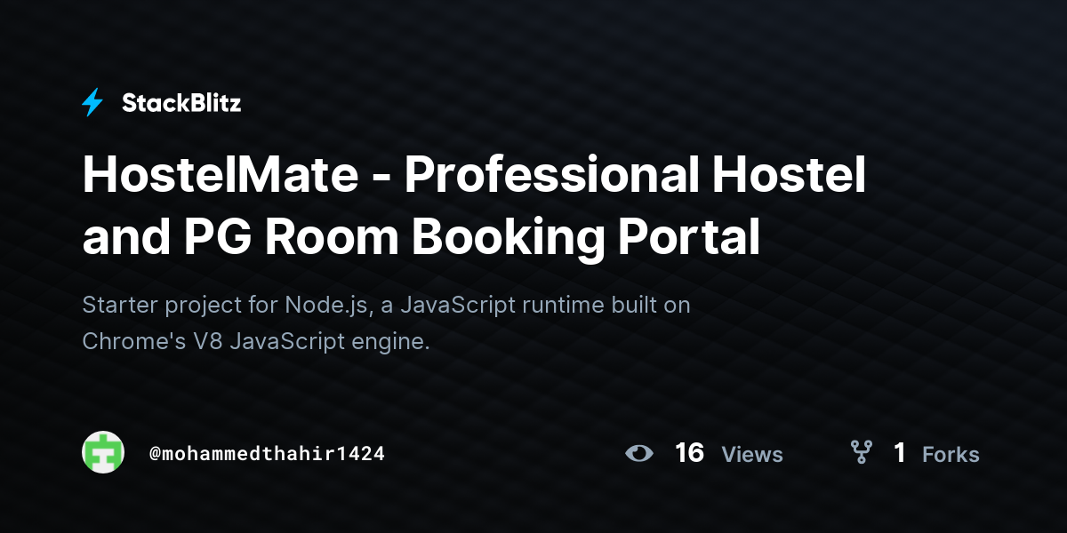 HostelMate - Professional Hostel and PG Room Booking Portal - StackBlitz