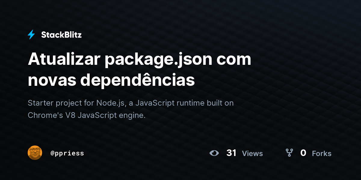 Atualizar package.json com novas dependências - StackBlitz