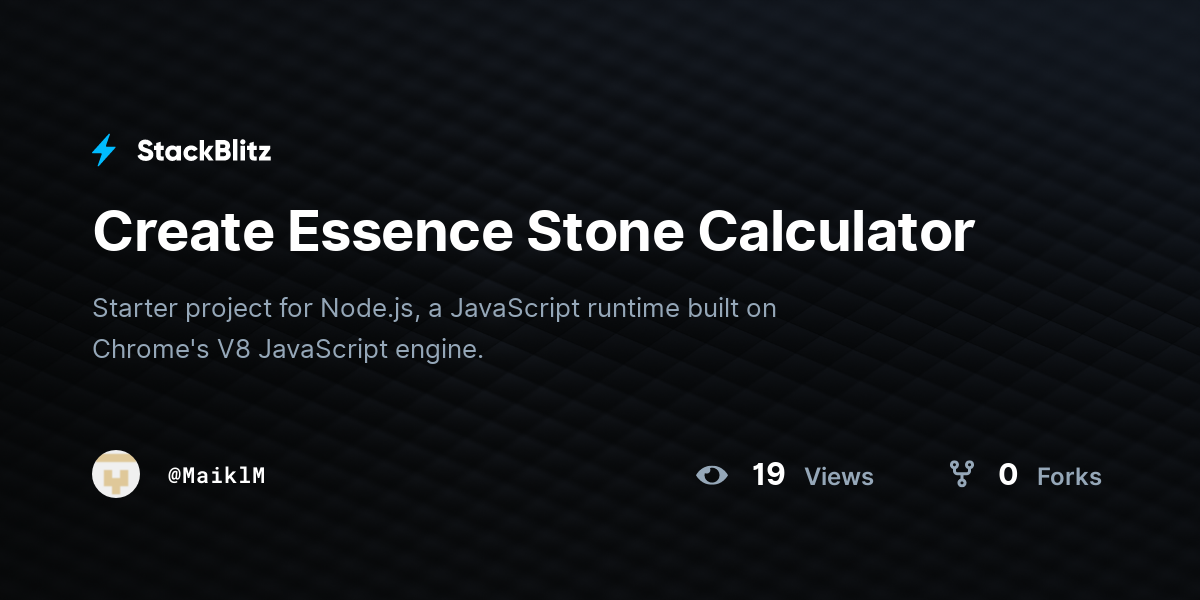 Create Essence Stone Calculator - StackBlitz