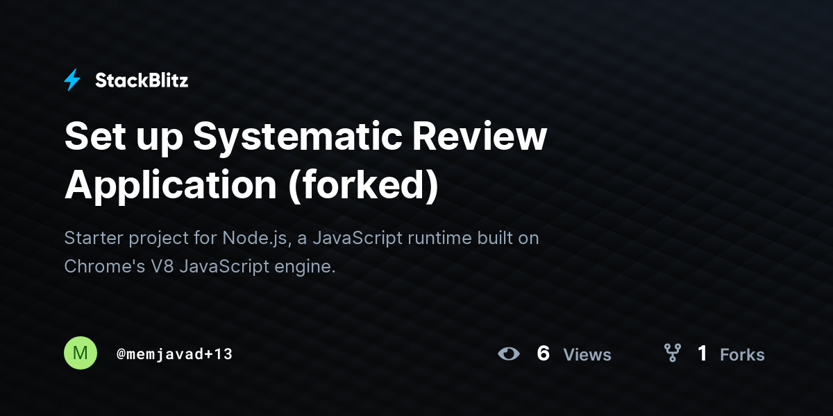 Set up Systematic Review Application (forked) - StackBlitz