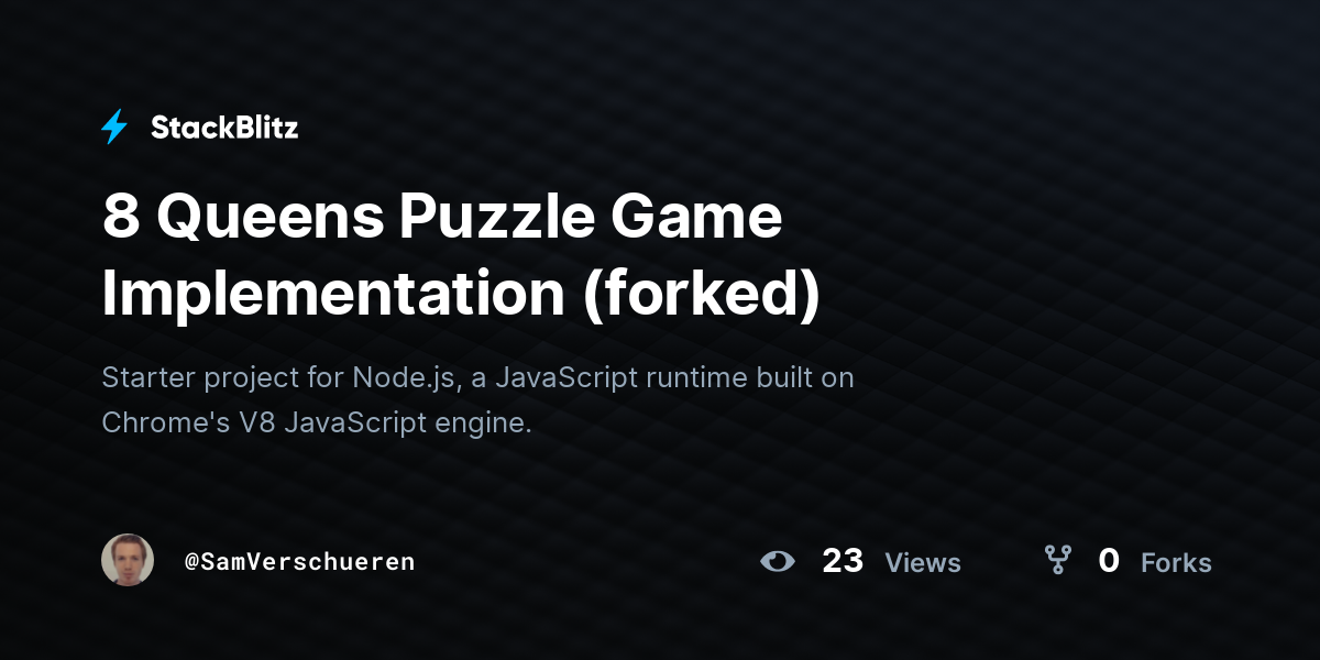 8 Queens Puzzle Game Implementation (forked) - StackBlitz
