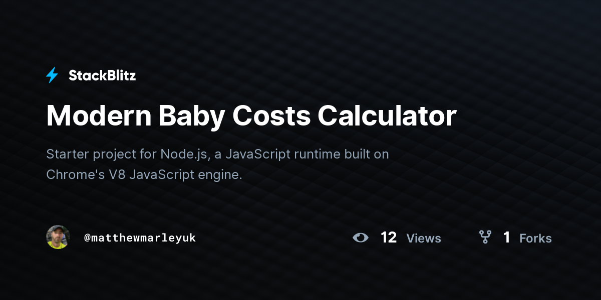 Modern Baby Costs Calculator - StackBlitz
