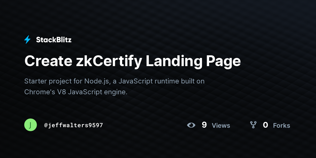 Create zkCertify Landing Page - StackBlitz