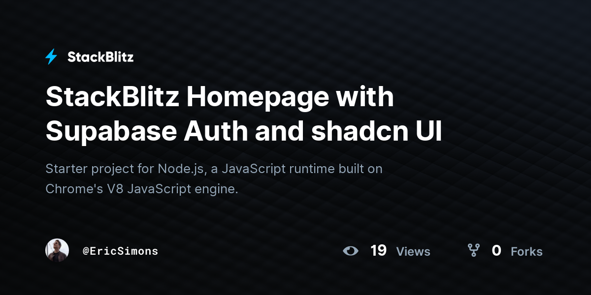 StackBlitz Homepage with Supabase Auth and shadcn UI - StackBlitz