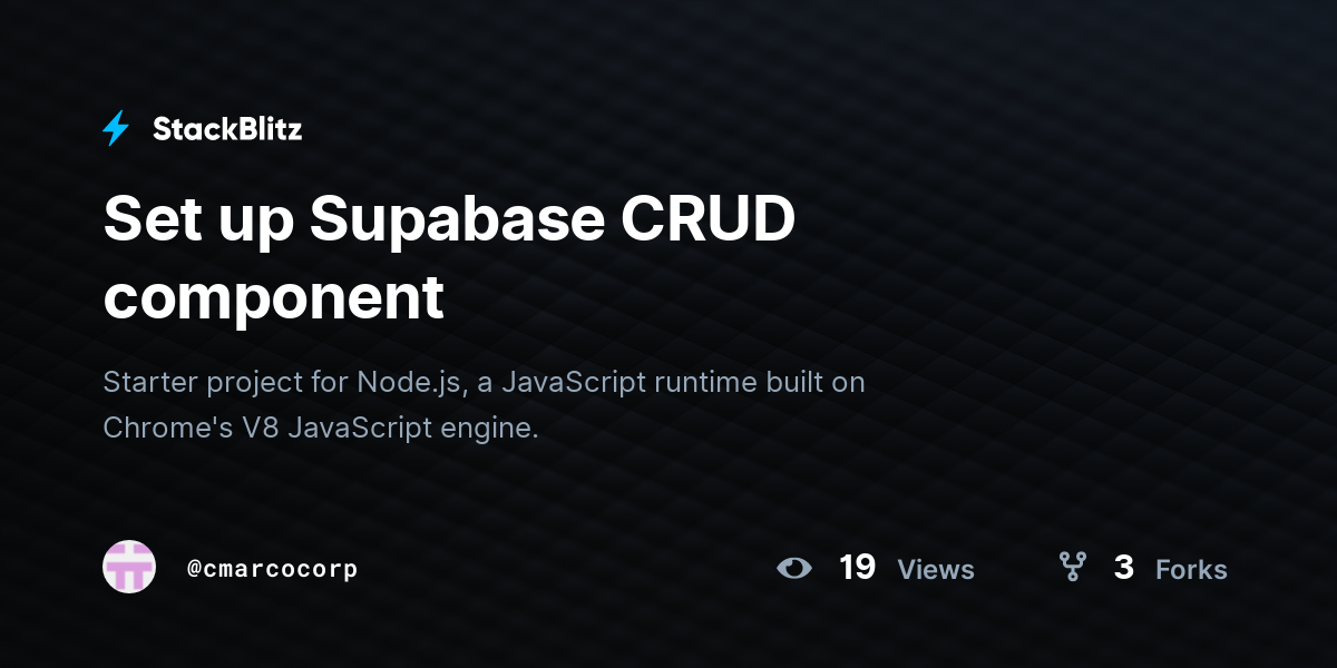 Set up Supabase CRUD component - StackBlitz
