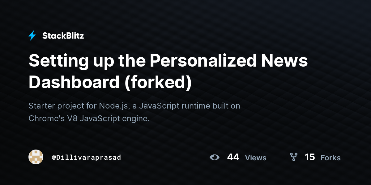 Setting up the Personalized News Dashboard (forked) - StackBlitz