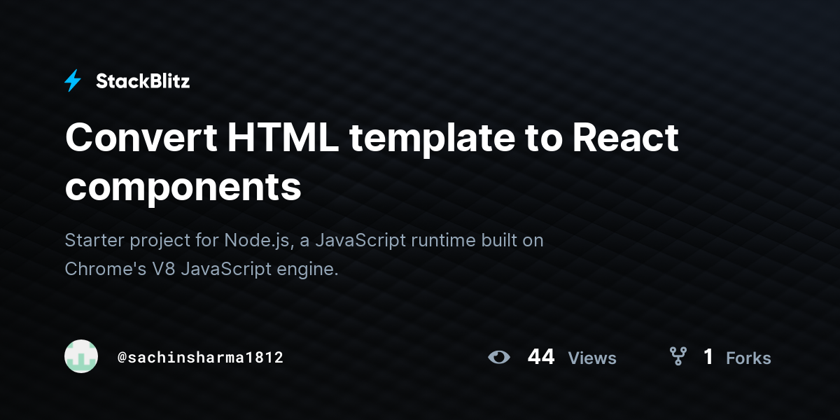 Convert HTML template to React components - StackBlitz