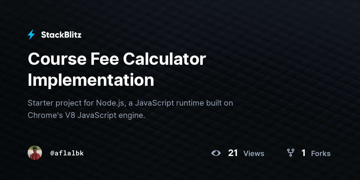 Course Fee Calculator Implementation - StackBlitz