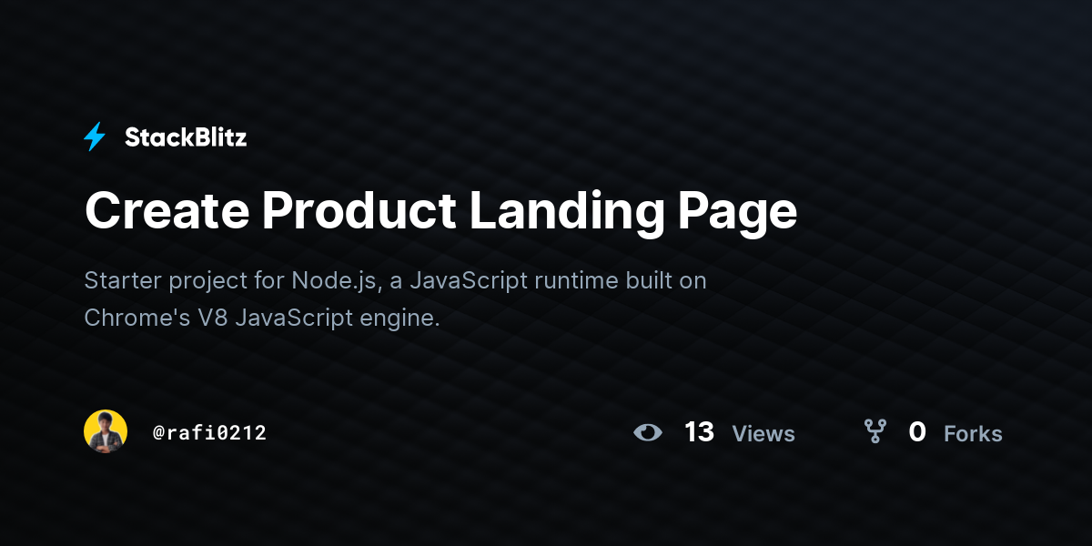 Create Product Landing Page Stackblitz