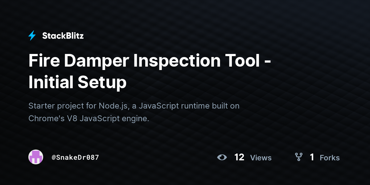 Fire Damper Inspection Tool - Initial Setup - StackBlitz