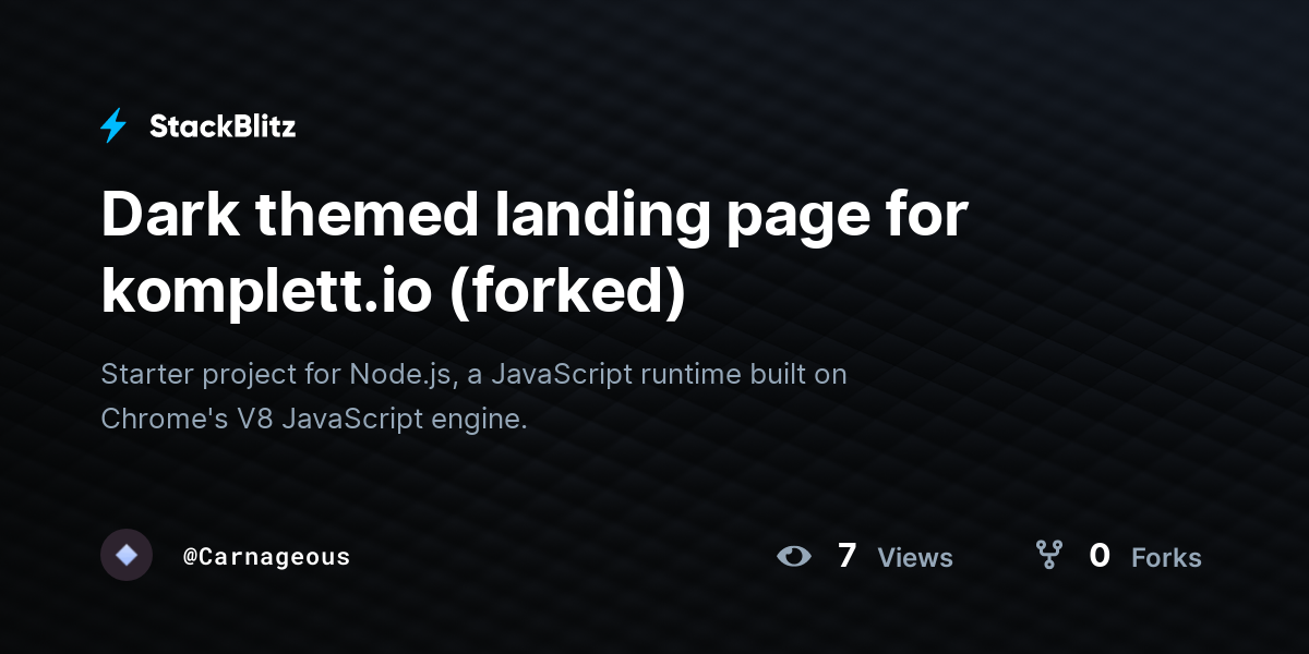 Dark themed landing page for komplett.io (forked) - StackBlitz