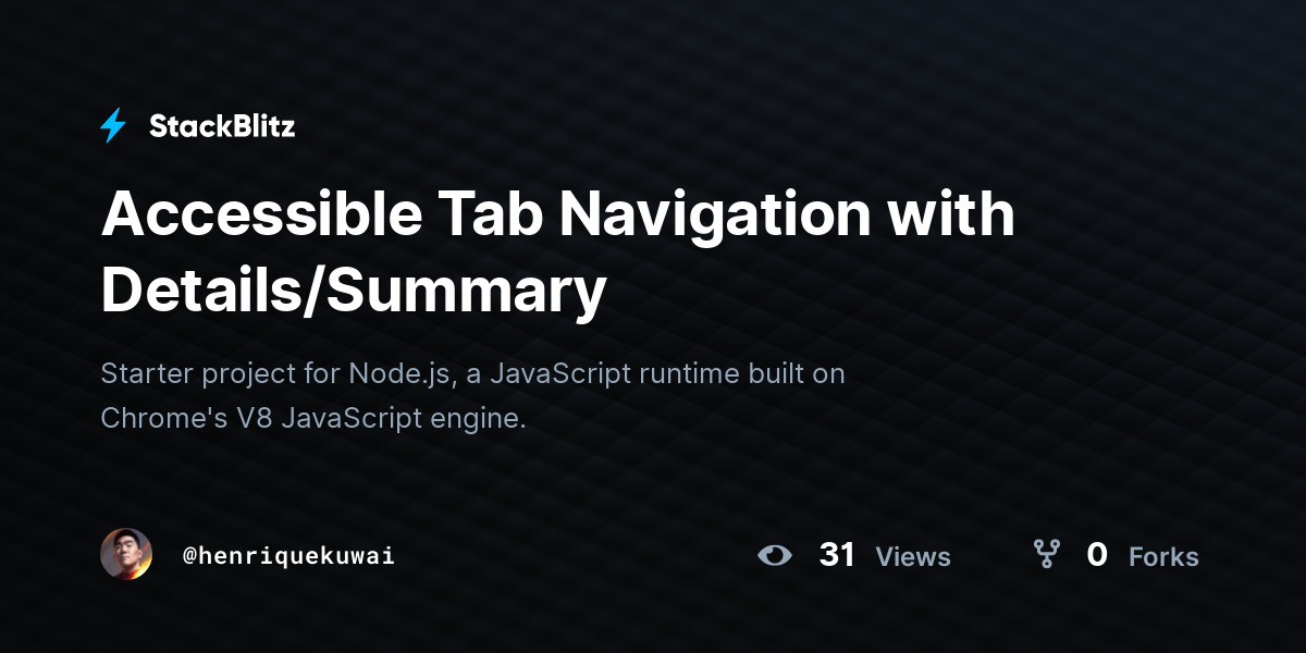 Accessible Tab Navigation with Details/Summary - StackBlitz