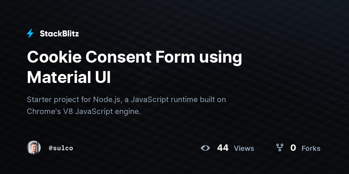 Cookie Consent Form using Material UI - StackBlitz