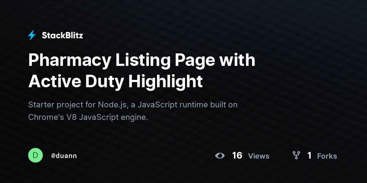 Pharmacy Listing Page with Active Duty Highlight - StackBlitz