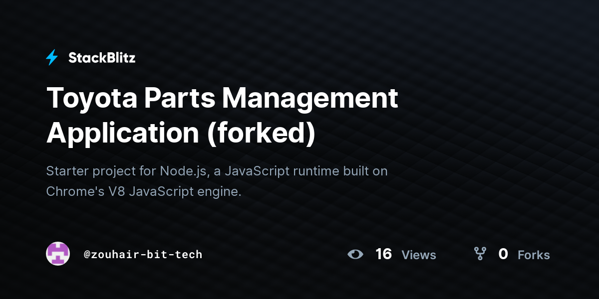 Toyota Parts Management Application (forked) - StackBlitz