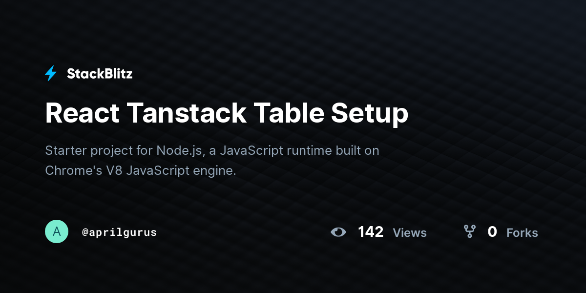 React Tanstack Table Setup - StackBlitz