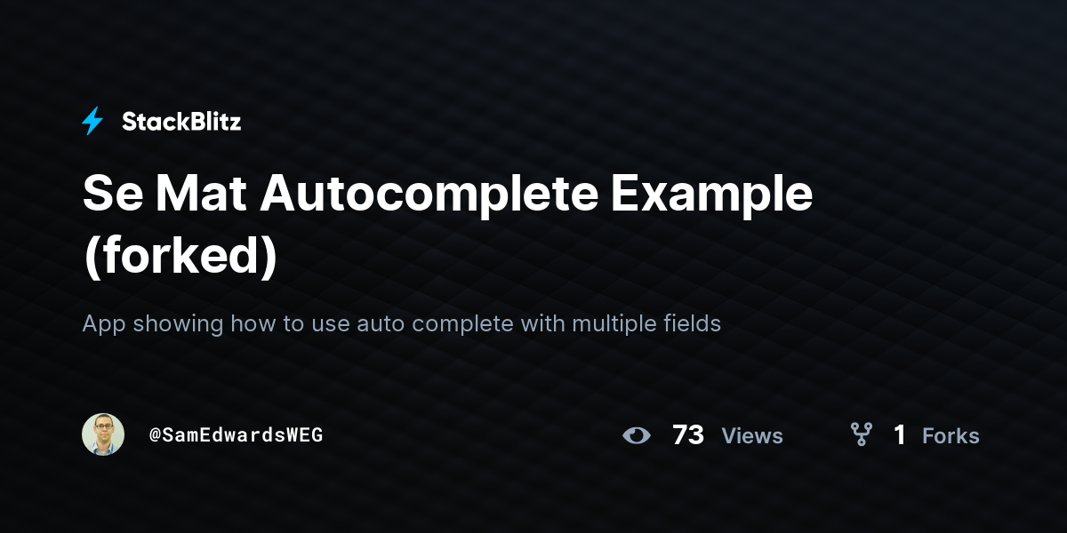 Se Mat Autocomplete Example (forked) - StackBlitz Se Mat Autocomplete Example (forked) - StackBlitz