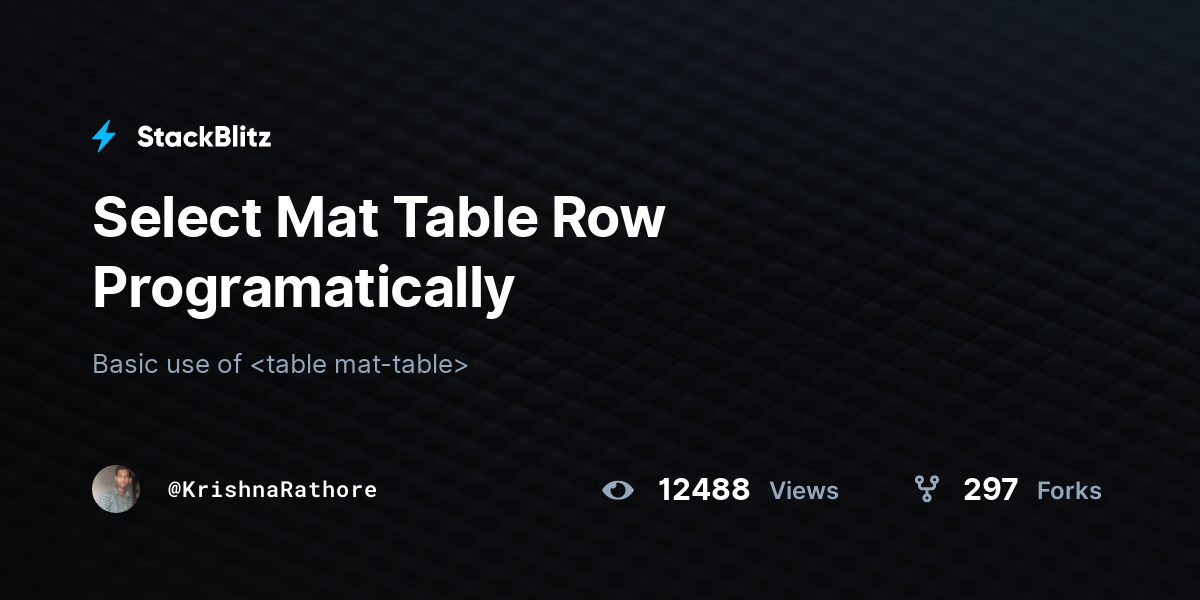 Select Mat Table Row Programatically StackBlitz