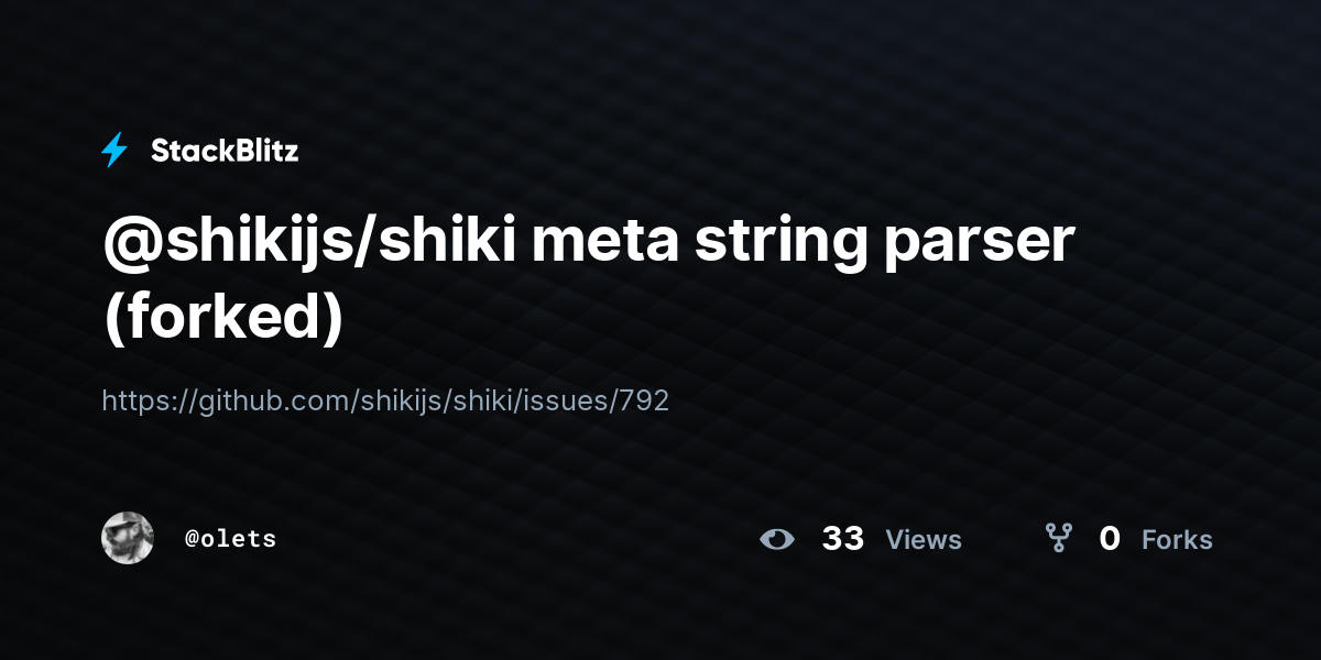 @shikijs/shiki meta string parser (forked) - StackBlitz