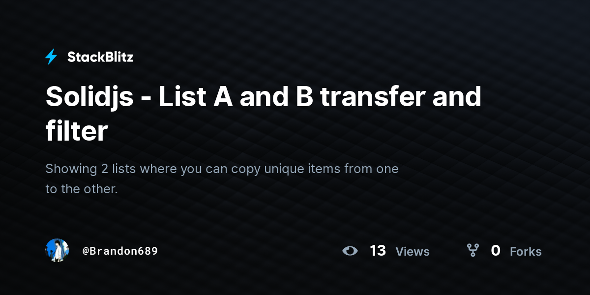 Solidjs - List A and B transfer and filter - StackBlitz
