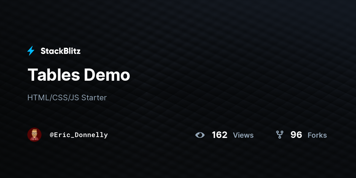 Tables Demo - StackBlitz