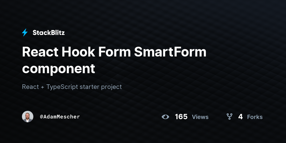 React Hook Form SmartForm component - StackBlitz