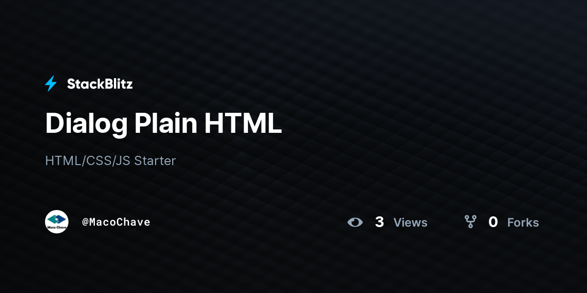 Dialog Plain HTML - StackBlitz