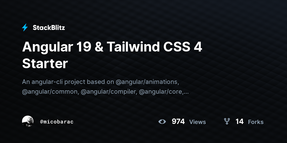 Angular 19 & Tailwind CSS 4 Starter - StackBlitz