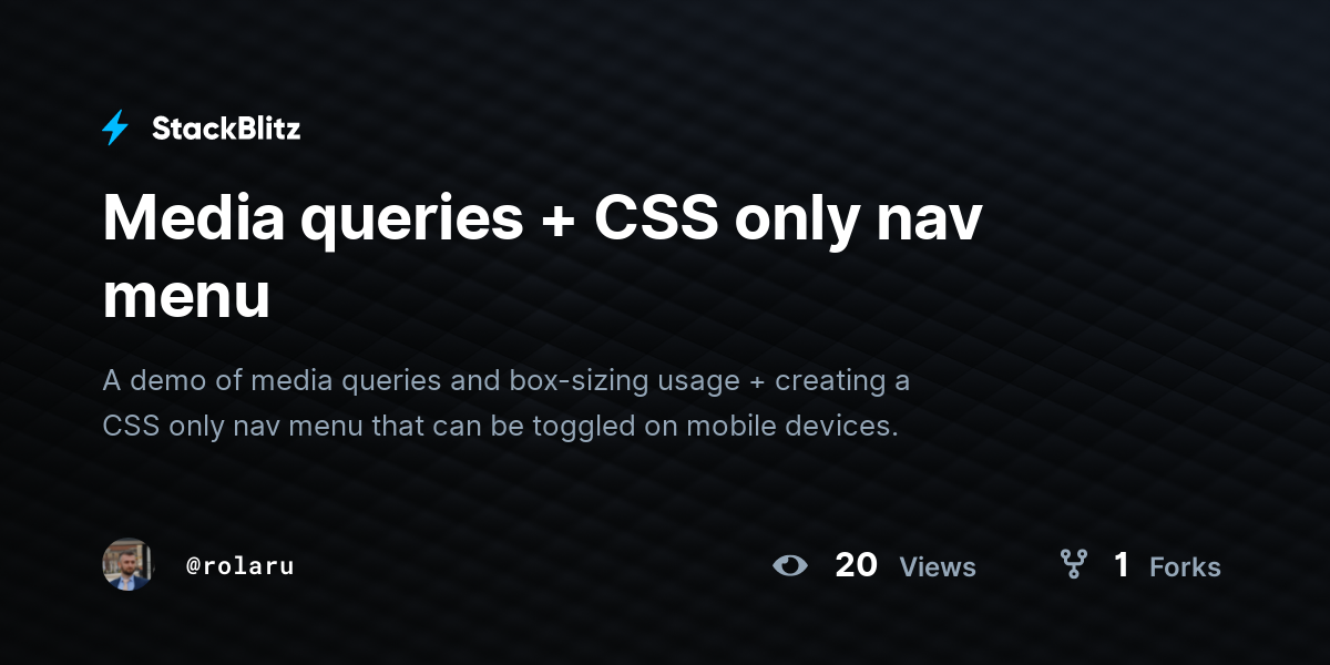 Media queries + CSS only nav menu - StackBlitz