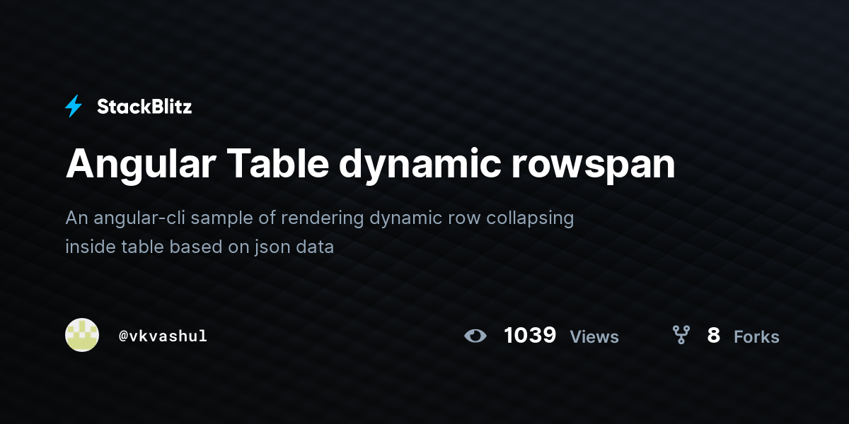 Angular Table dynamic rowspan - StackBlitz Angular Table dynamic rowspan - StackBlitz
