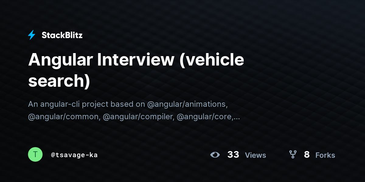 Angular Interview (vehicle search) - StackBlitz