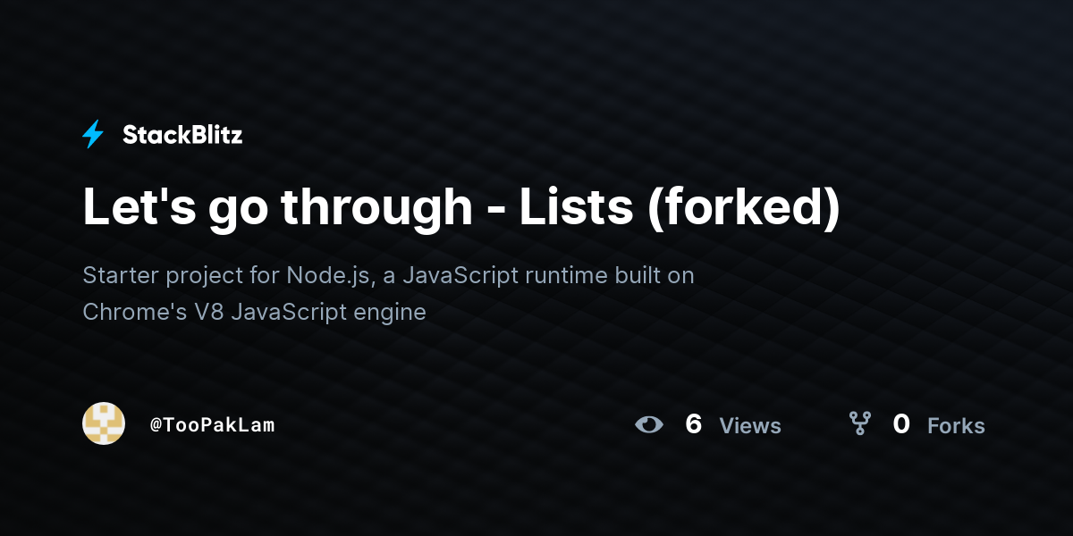 Let's go through - Lists (forked) - StackBlitz