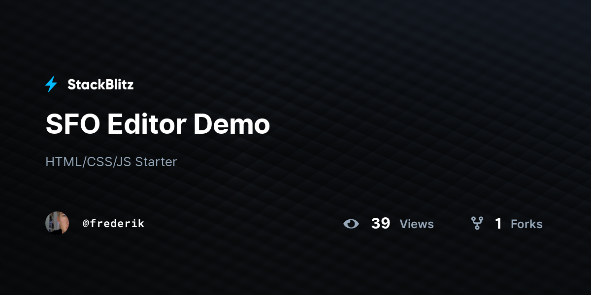 SFO Editor Demo - StackBlitz