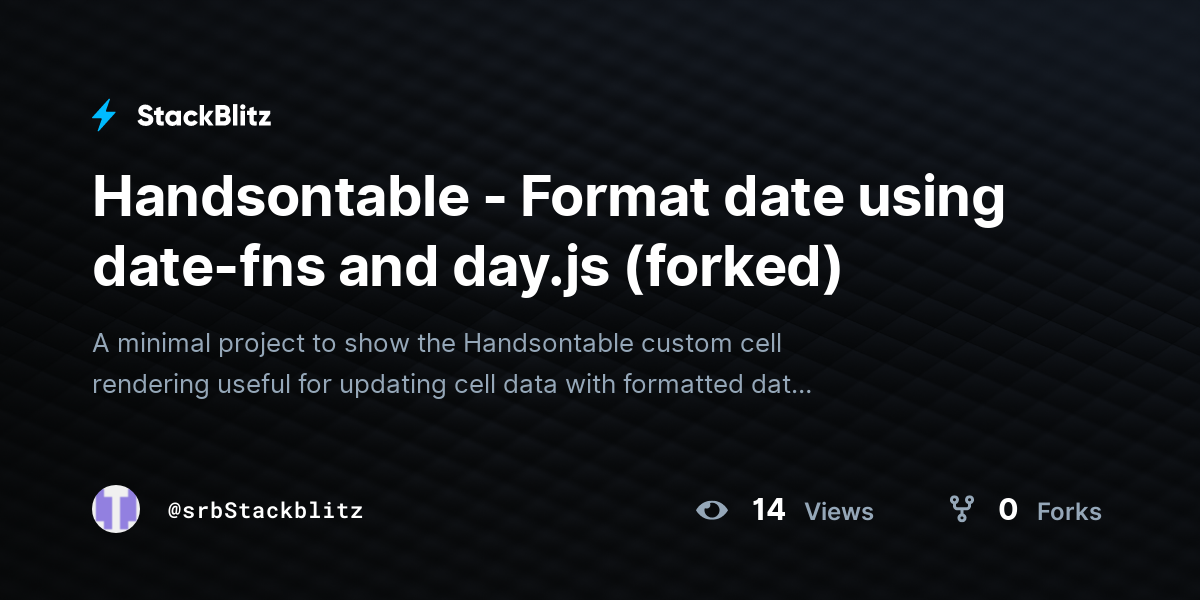 Handsontable - Format date using date-fns and day.js (forked) - StackBlitz